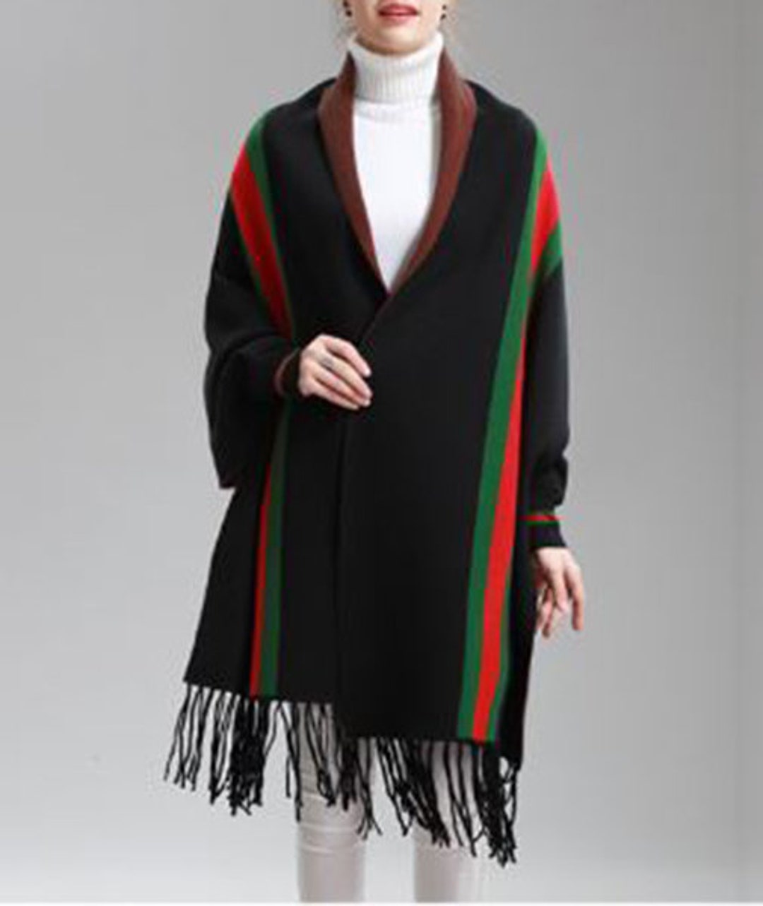Wool Blend Cape Shawl With Sleeves Black Red Green Women's - Etsy