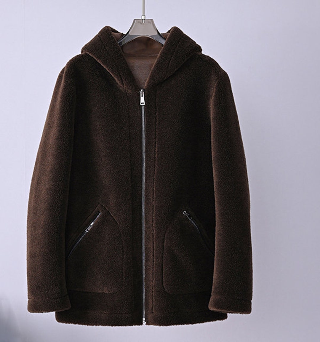 Men's New Sz 46 XL 100% Wool Brown Sheepskin Lamb Coat Jacket Parka ...