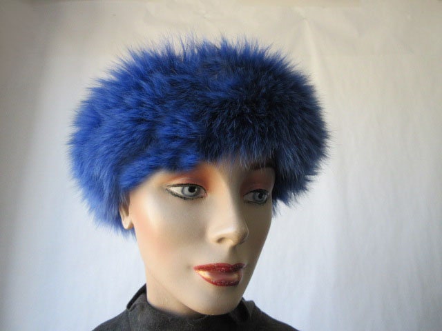 Women's New Blue Fox Fur Headband / Hat / Scarf / Collar Made in Canada ...