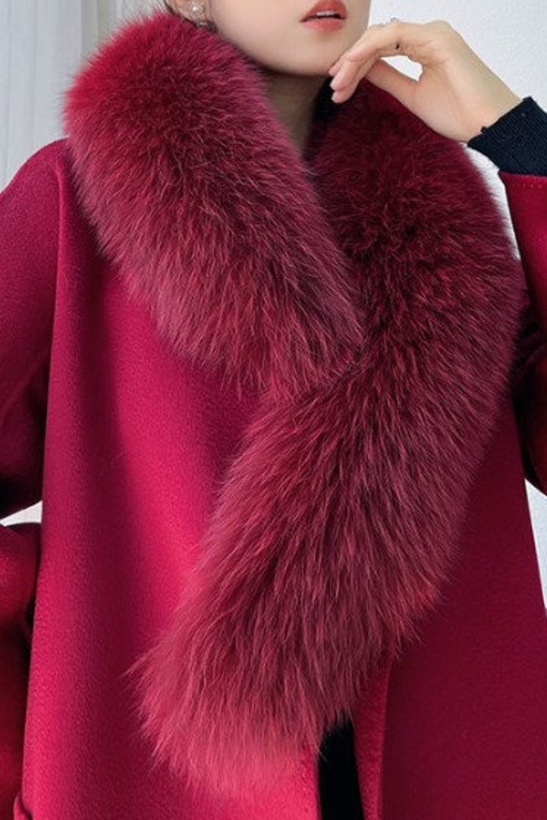 Women's Brand New Burgundy Red Fox Fur Collar Scarf Ladies - Etsy
