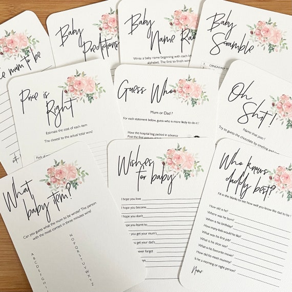 12 X Printed Baby Shower Game Cards Advice Wishes Games - Etsy Australia