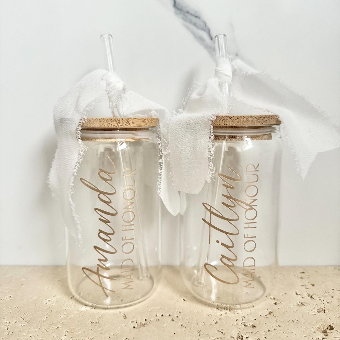 Personalised Proposal Box Glass Cup & Straw Iced Tea Coffee Bridesmaid ...