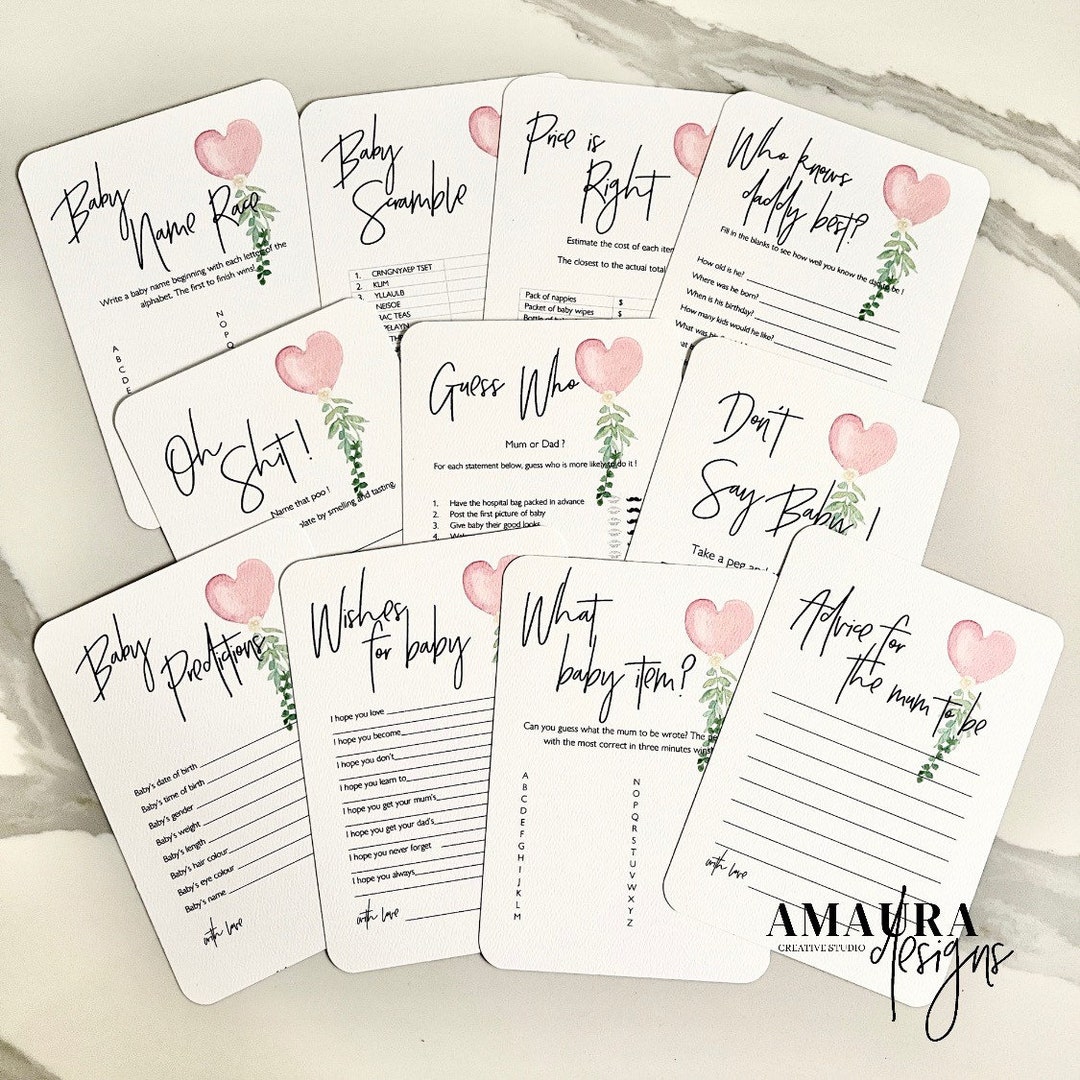 12 X Printed Baby Shower Game Cards - Advice, Wishes, Games, Don’t Say ...