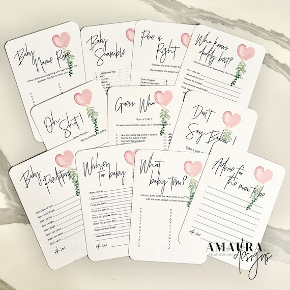 12 X Printed Baby Shower Game Cards Advice Wishes Games | Etsy Australia
