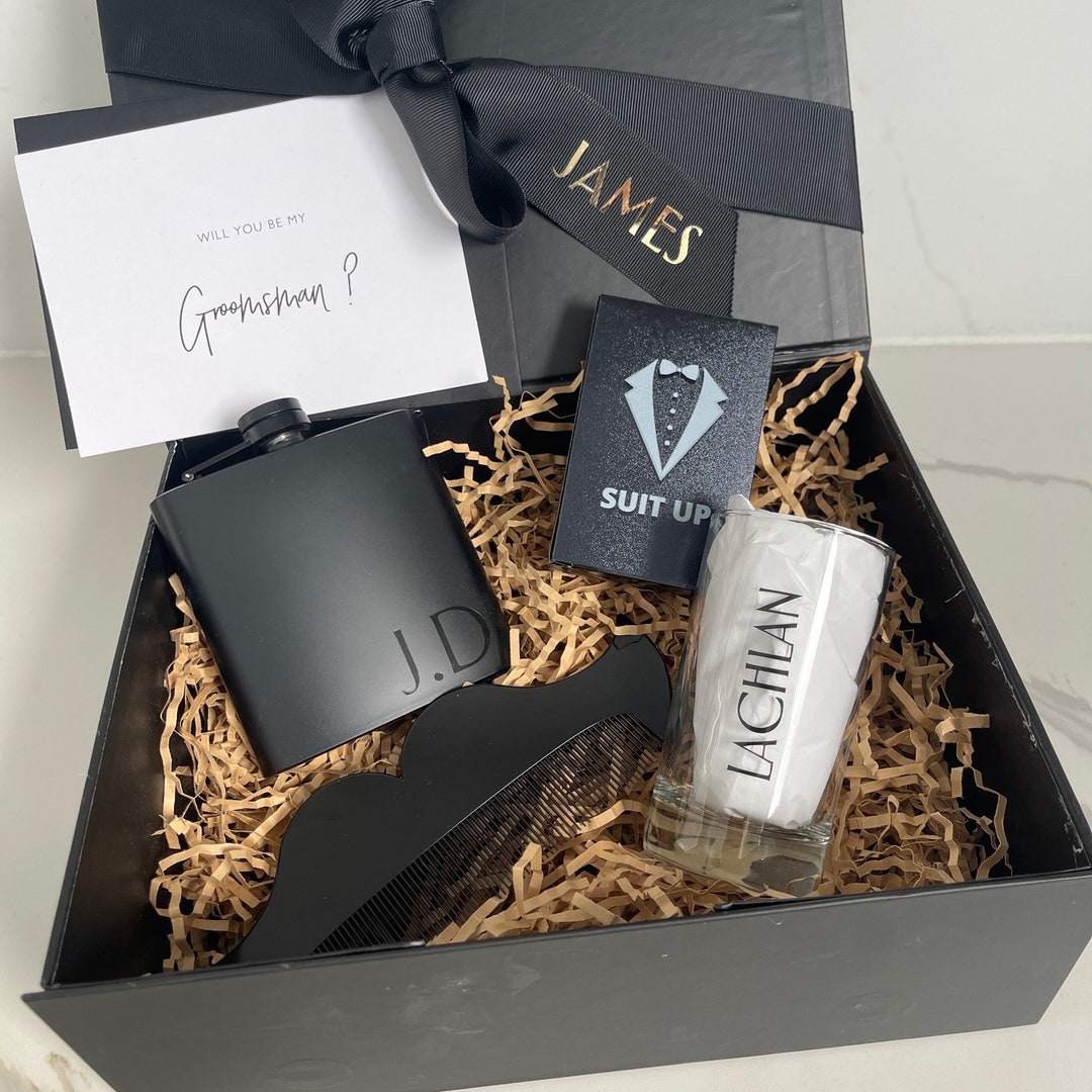 SUIT UP = Best Man Groomsman Proposal Box Playing Card Deck Hip Flask ...