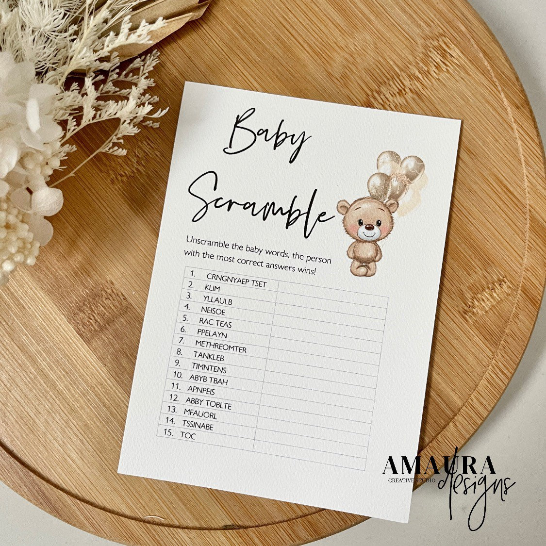 12 X Printed Baby Shower Game Cards Gender Neutral Teddy - Etsy Australia