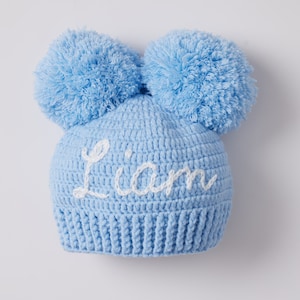 BABY NAME BEANIE -toddler -hand Embroidered Knit Beanie- Toddler Beanie ...