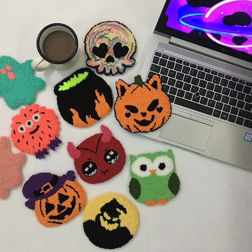 Punch Needle Coasters Handmade Mug Rug Drink Coasters - Etsy