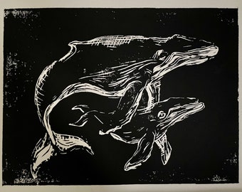 Linocut Whale - Etsy