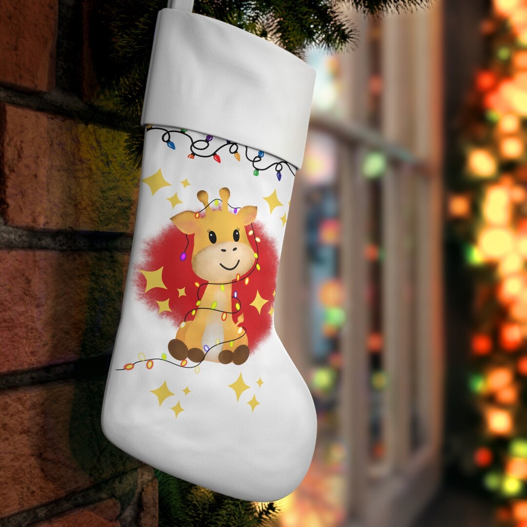 Giraffe Christmas Stocking, Cute Safari Animal With Christmas Lights ...