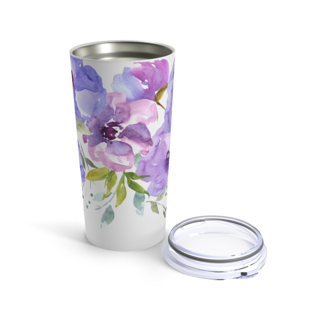 Watercolor Violet Tumbler, Purple Pink Violet Flower Mug, Floral Mug ...