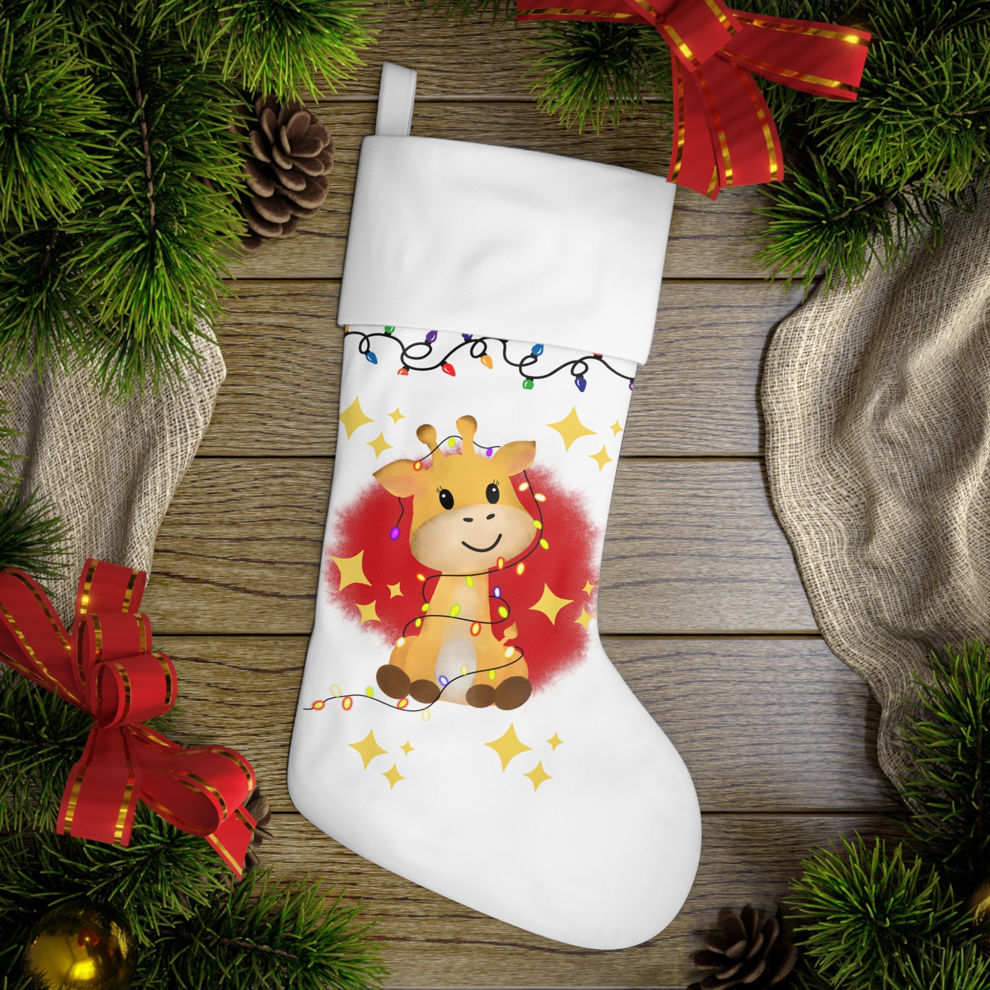 Giraffe Christmas Stocking, Cute Safari Animal With Christmas Lights ...