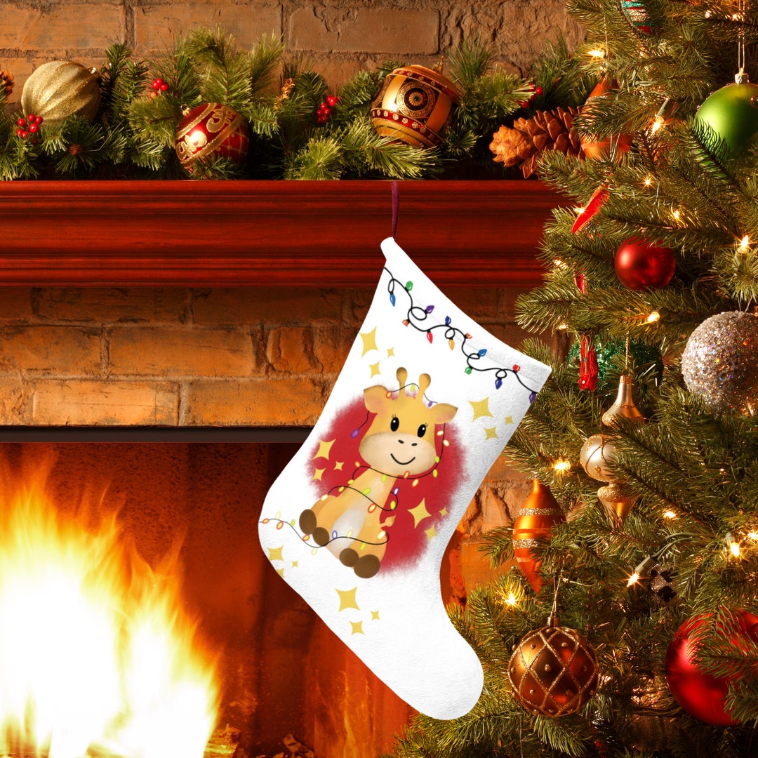 Giraffe Christmas Stocking, Cute Safari Animal With Christmas Lights ...