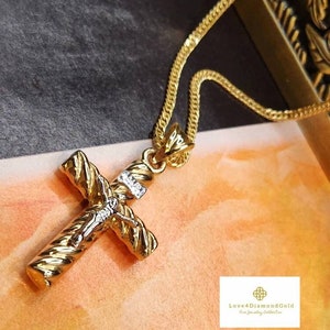 20 18K Real Gold Cross Necklace Cross Pendant 18K Gold Religious ...