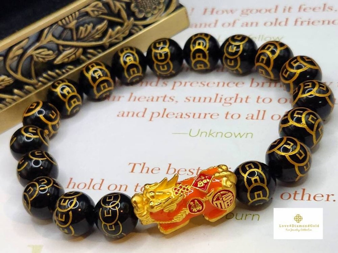 Real 24K Gold Pixiu Bracelet 24K Coin Bracelet Feng Shui Bracelet 24K ...