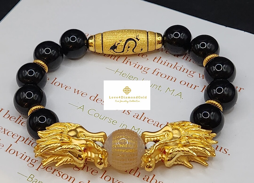 24K Real Gold Bracelet 24K Real Gold Dragon Bracelet Gold Mantra ...
