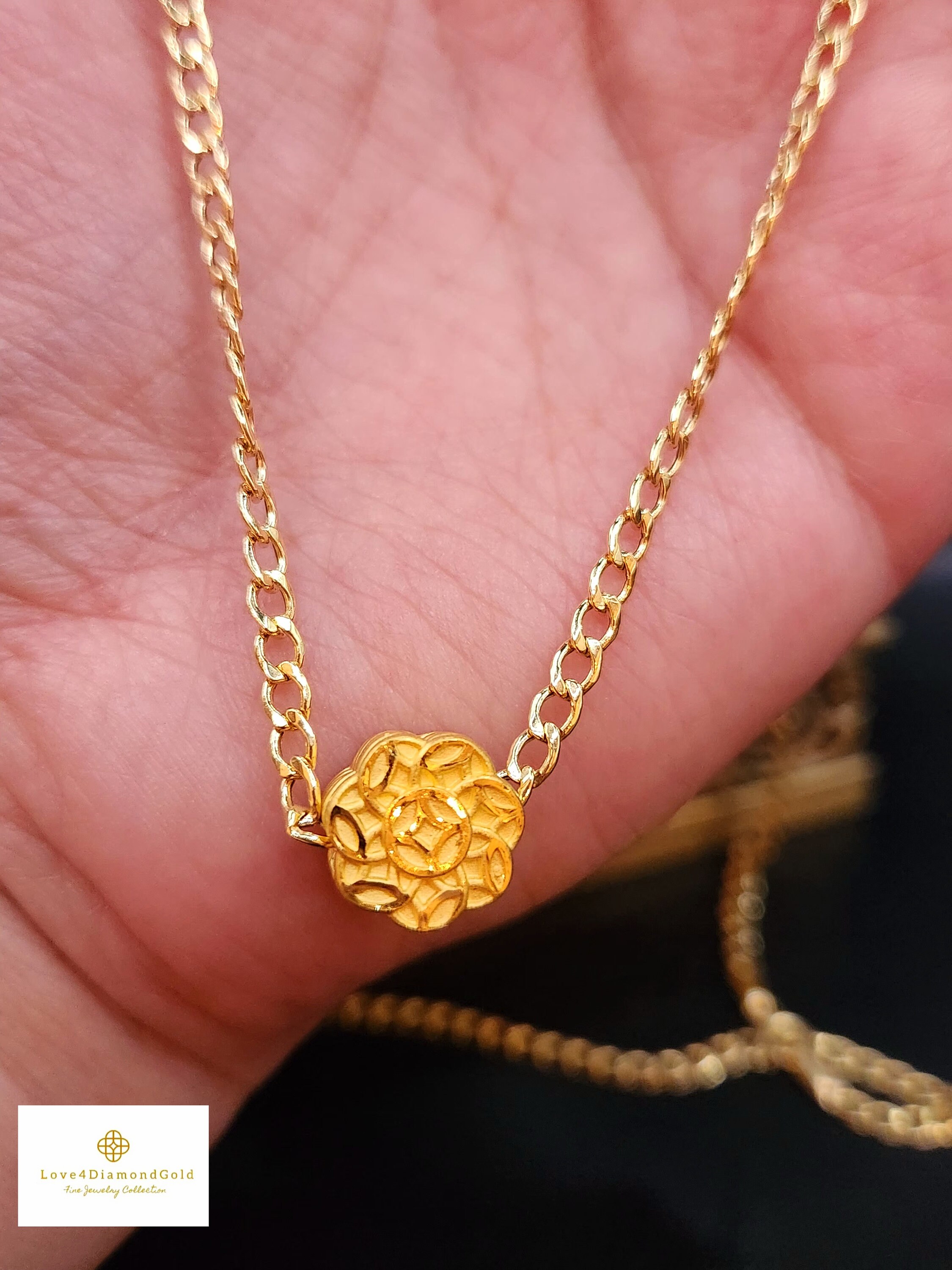 Real 24K Gold Coin Pendant 18K Gold Chain Necklace 18K Gold Curb Chain ...
