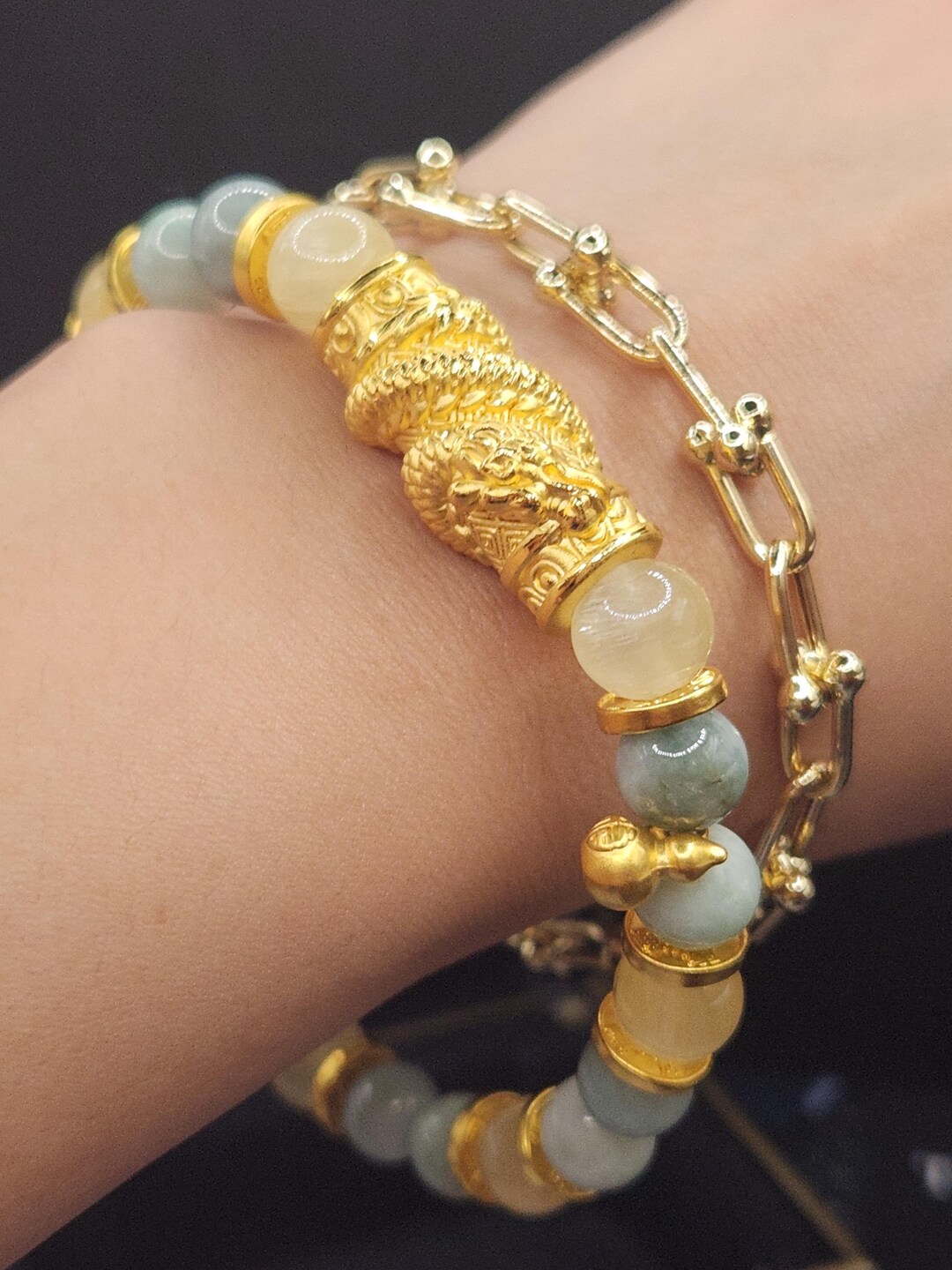 24K Real Gold Dragon Bracelet Protection Bracelet Solid Gold Jade ...