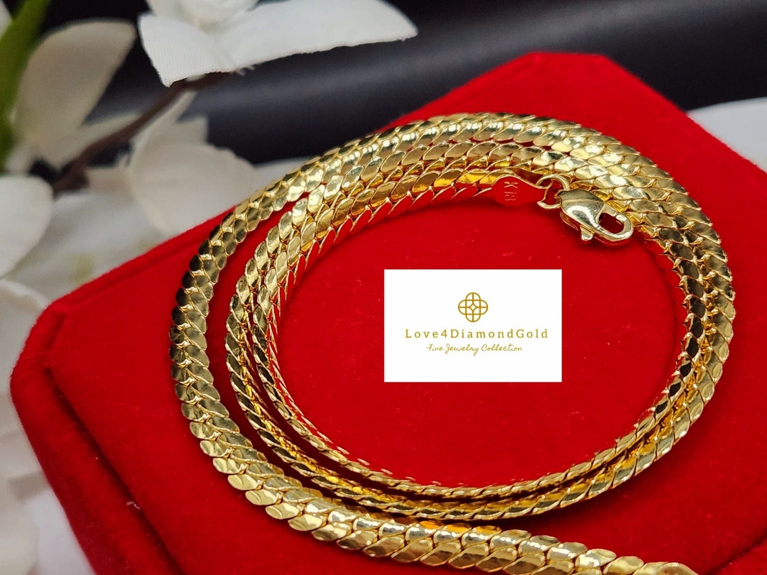 16 Real 18K Snake Chain Necklace 18K Gold Cobra Chain Necklace Solid ...