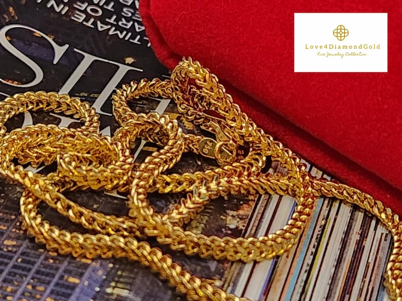 18K Solid Gold Foxtail Chain Necklace Franco Chain Layering Chain ...