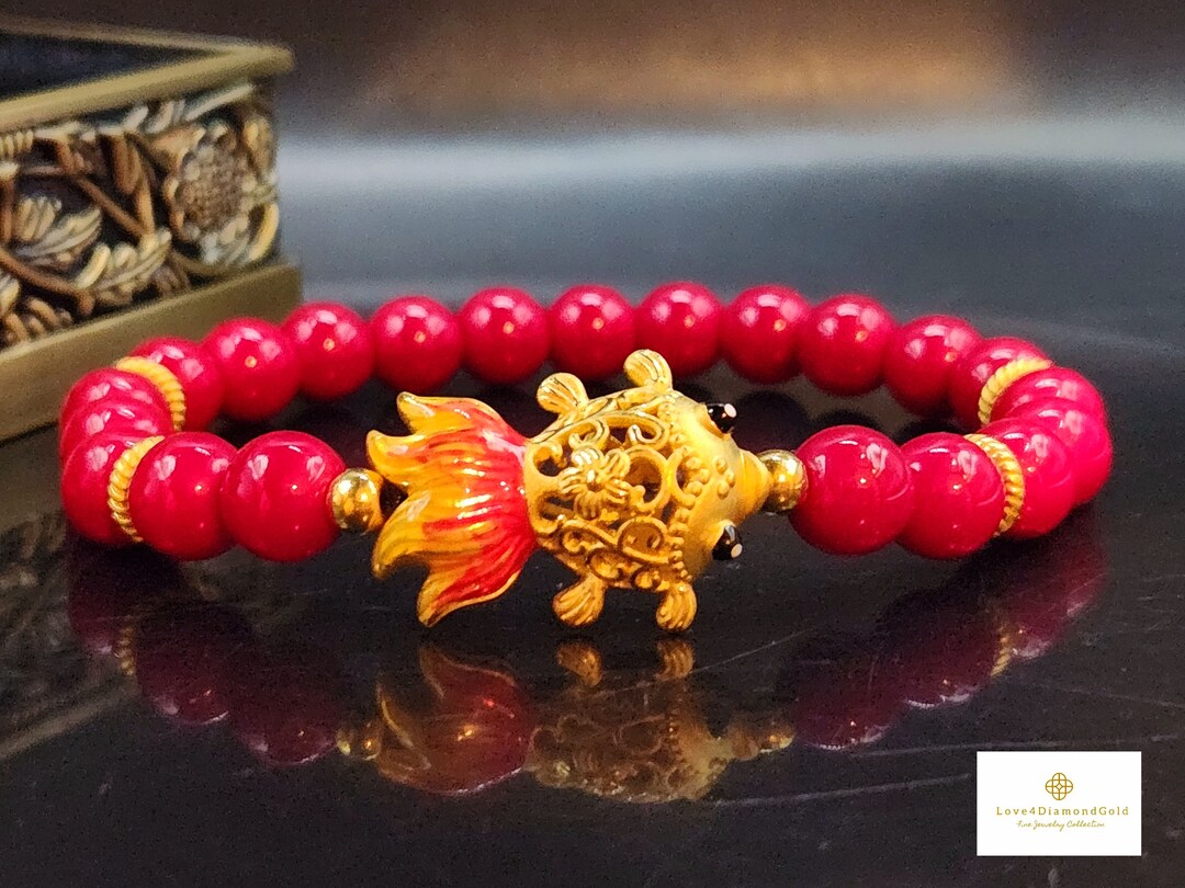 Real 24 Karat Pure Gold Feng Shui Bracelet Lucky Bracelet Koi Bracelet 24K Koi Fish Bracelet ...