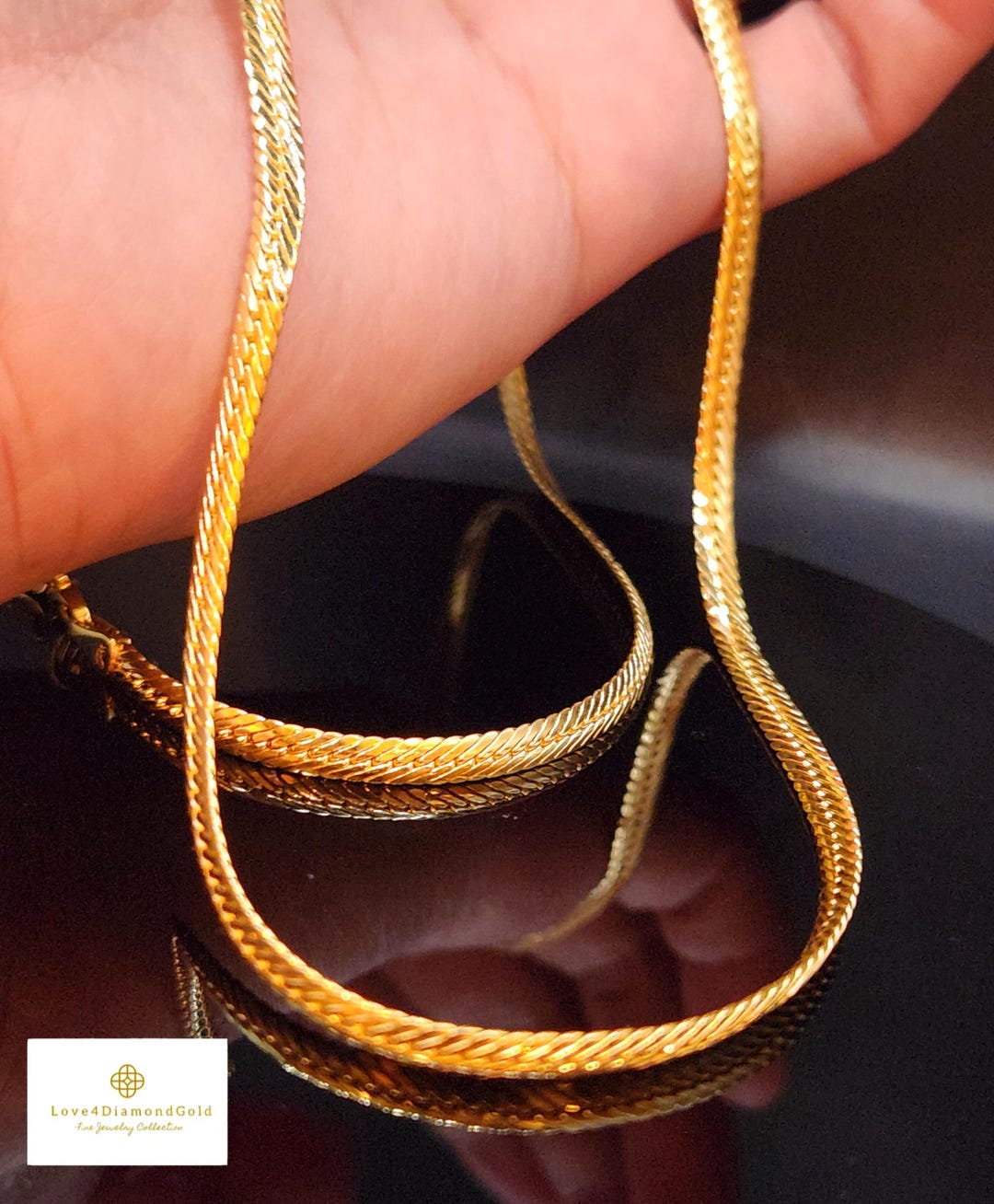 22" Real 18K Snake Chain Necklace 18K Gold Cobra Chain Necklace Solid ...