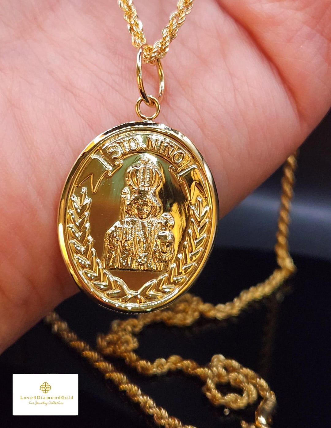 Real 18k Gold Our Lady of Perpetual Help Necklace Baby Jesus Necklace ...
