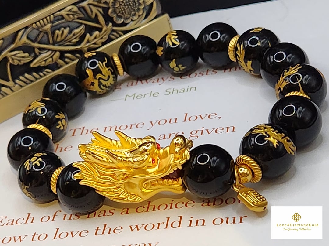 24K Real Gold Bracelet 24K Real Gold Dragon Bracelet Gold Mantra ...