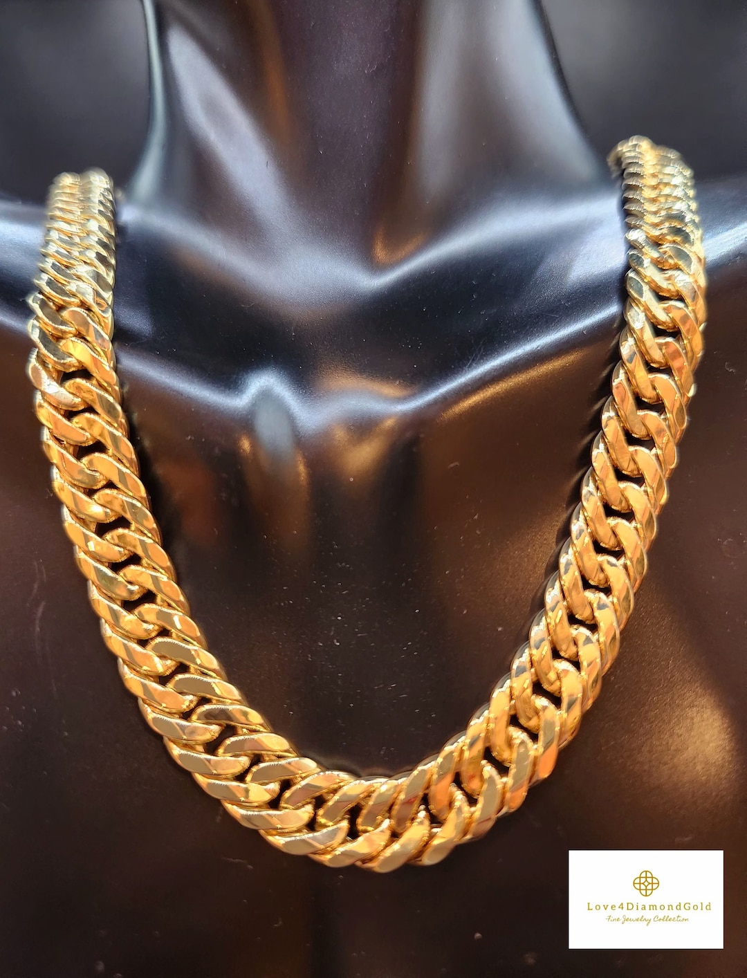 20" 18K Real Gold Chain 18K Curb Chain 18K Chunky Gold Chain Necklace ...