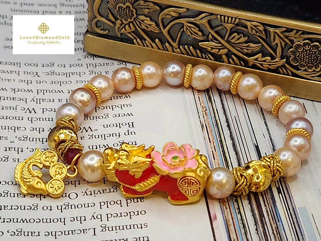 Genuine Pure Gold Bracelet 24K Lucky Pixiu Bracelet 24K Flower Bracelet ...