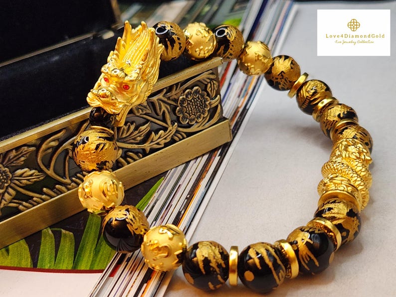 24K Real Gold Dragon Bracelet Protection Bracelet 6 Words Mantra ...
