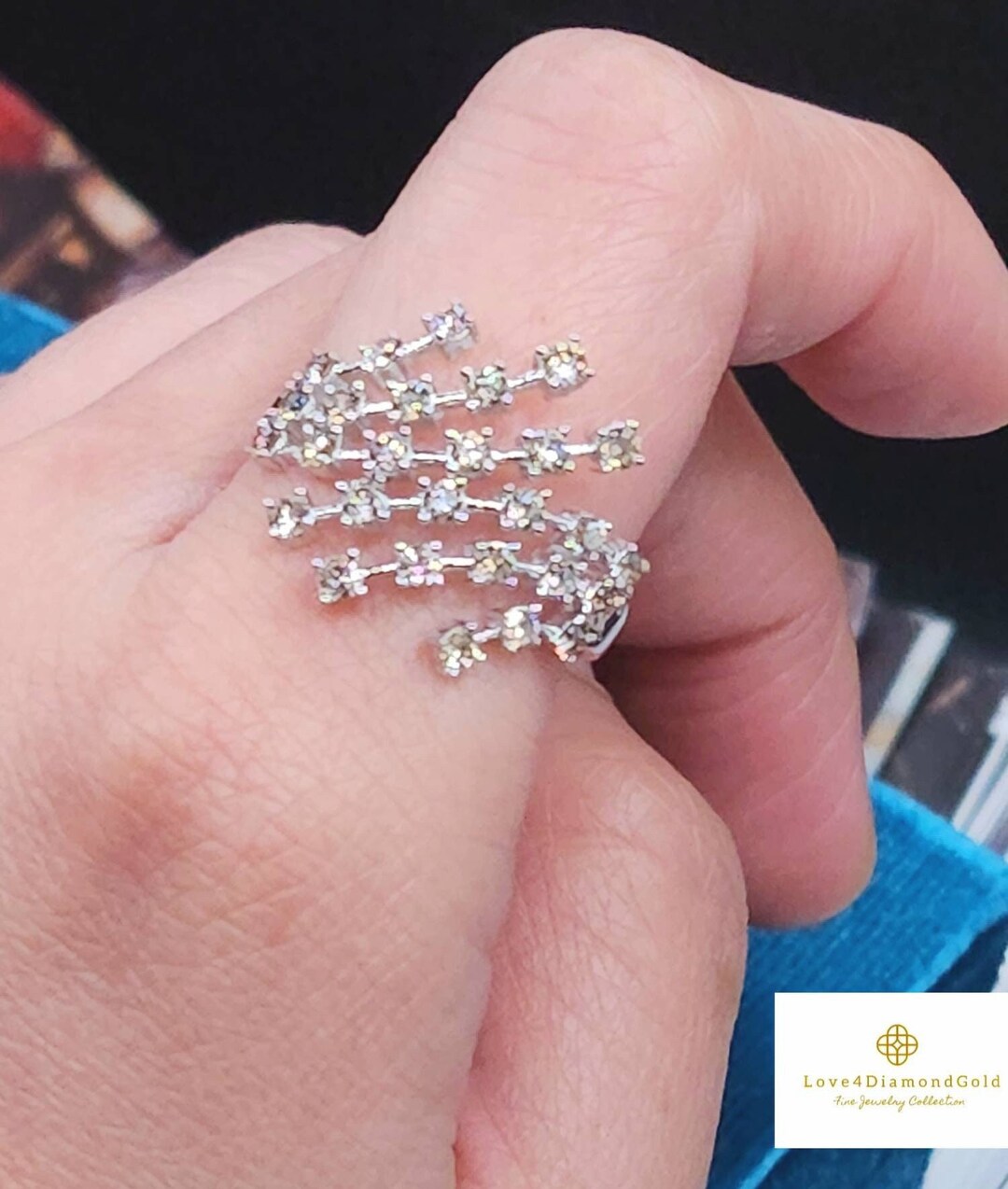 18K Real Diamond Ring 1ct Natural Diamond Feather Ring Elegant Ring ...