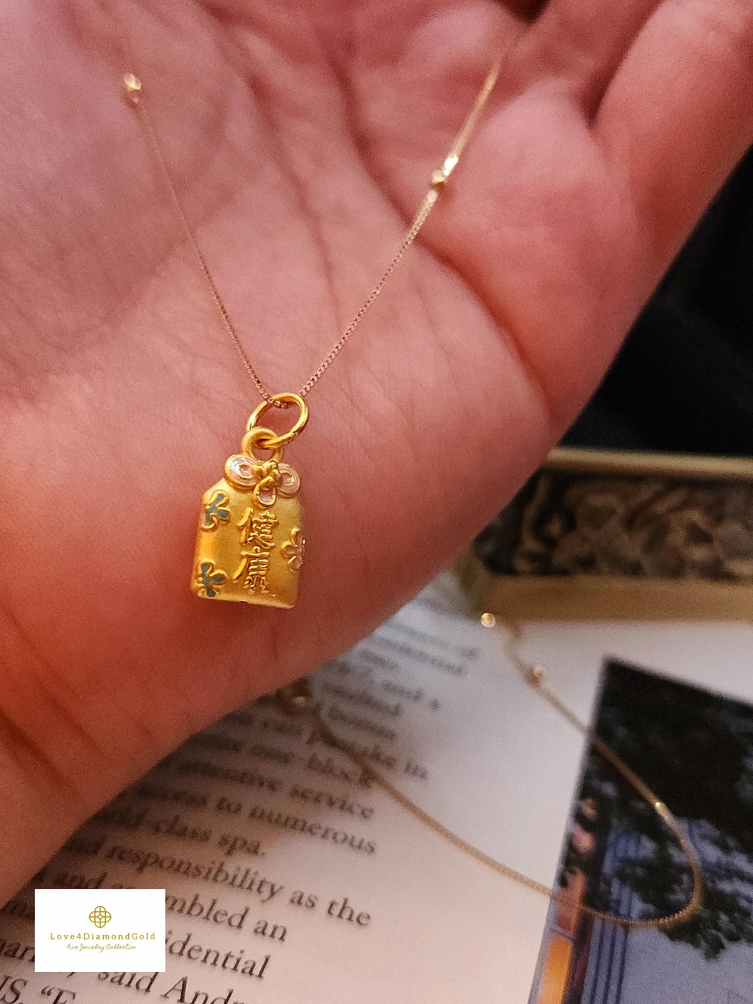 Real 24K Wealth Necklace 18K Gold Good Luck Necklace Lucky Mantra ...