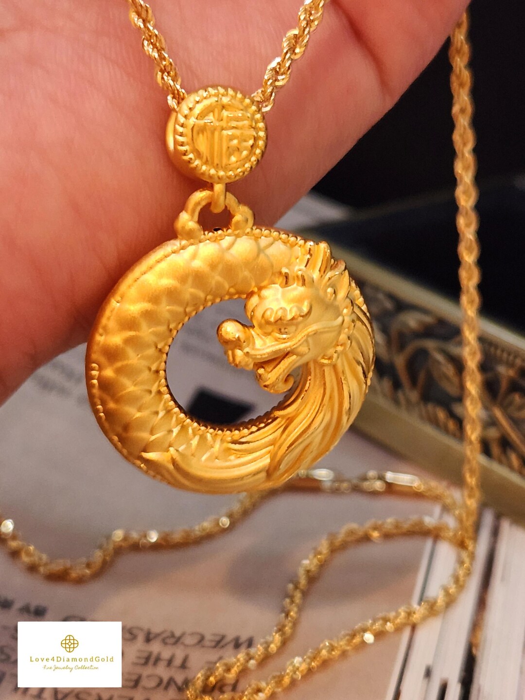 24K Real Pure Gold Pendant 18K Gold Rope Chain Necklace Lucky Necklace ...
