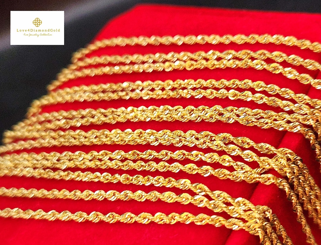 16" 18K Real Gold Chain 18K Gold Rope Chain Gold Rope Chain 18K Diamond ...