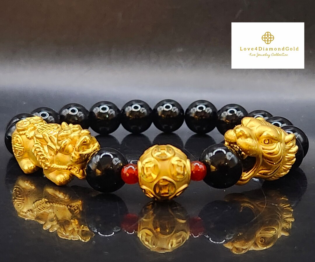 Real 24K Gold Bracelet 24K Lucky Tiger Bracelet Good Luck Bracelet 24K ...