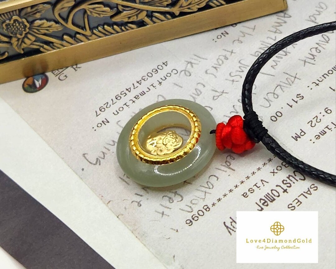 24K Real Gold Necklace Real Jade Necklace 24K Pixiu Necklace Piyao ...