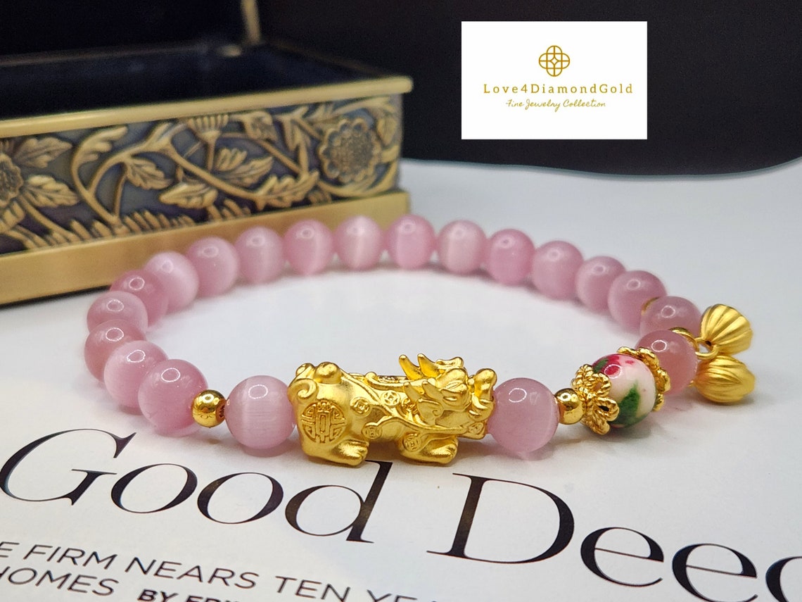 Real 24K Gold Pixiu Bracelet 24K Lotus Bracelet Real Feng Shui Bracelet ...