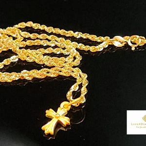 24K Gold Cross Necklace 18K Gold Chain 24K Gold Cross Pendant Small ...