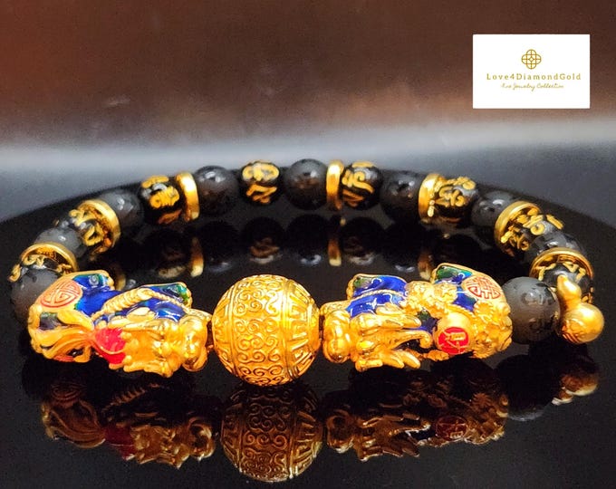 Genuine Pure Gold Bracelet 24K Lucky Pixiu Bracelet 24K Flower Bracelet ...