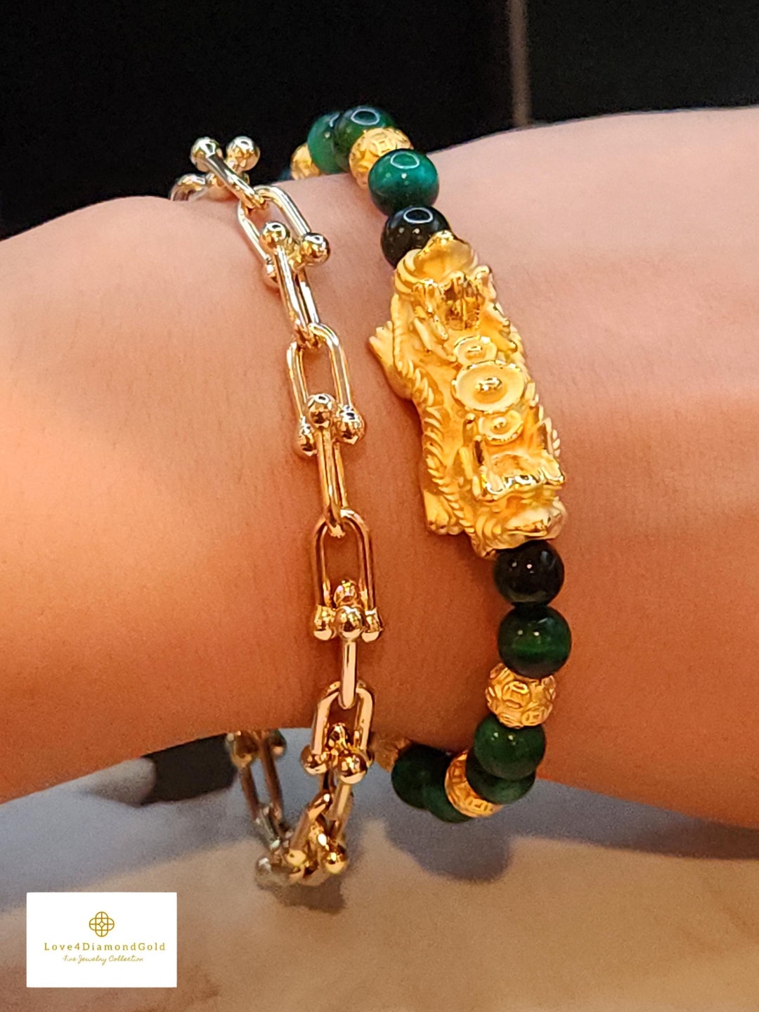 Real 24K Gold Pixiu Bracelet Feng Shui Bracelet Double Pixiu Bracelet ...