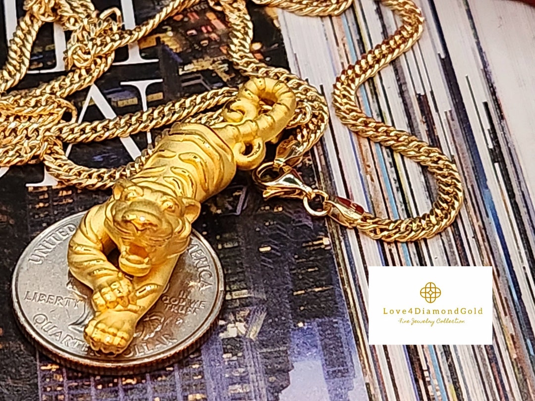 Real Gold Tiger Necklace 18K Gold Chain Necklace 24K Tiger Pendant 24K ...