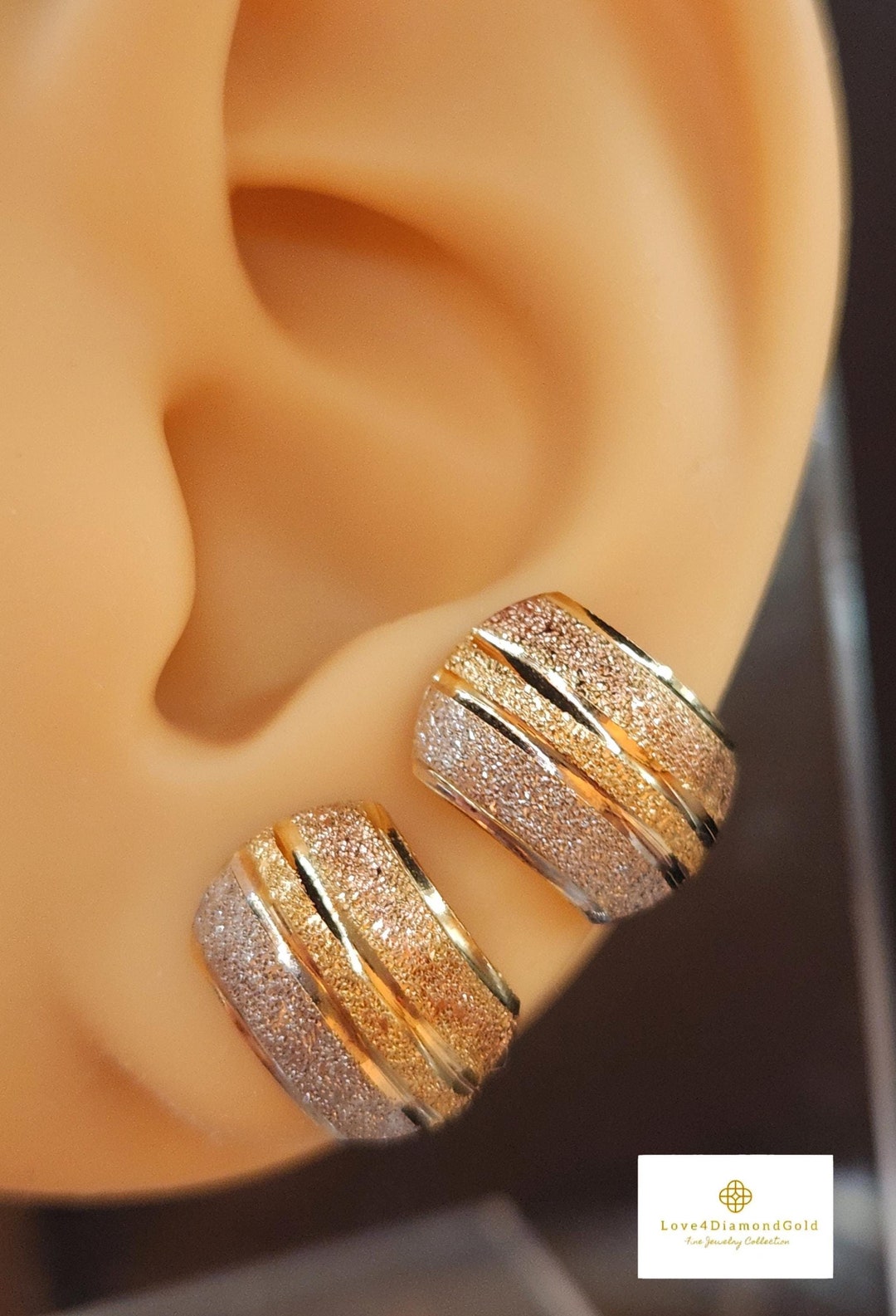 18K Solid Gold Earrings Tricolor Gold Half Loop Earrings - Etsy