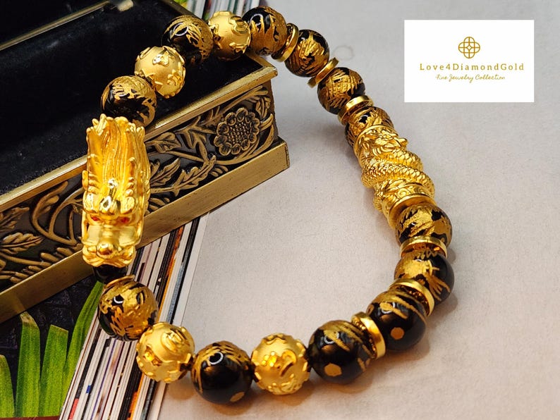 24K Real Gold Dragon Bracelet Protection Bracelet 6 Words Mantra ...