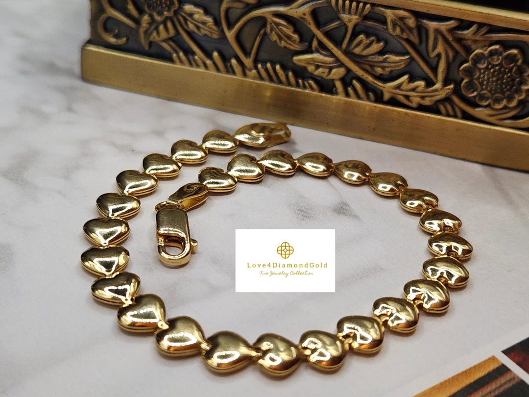 18K Solid Gold Bracelet Solid Gold Heart Bracelet Solid Gold Chain ...