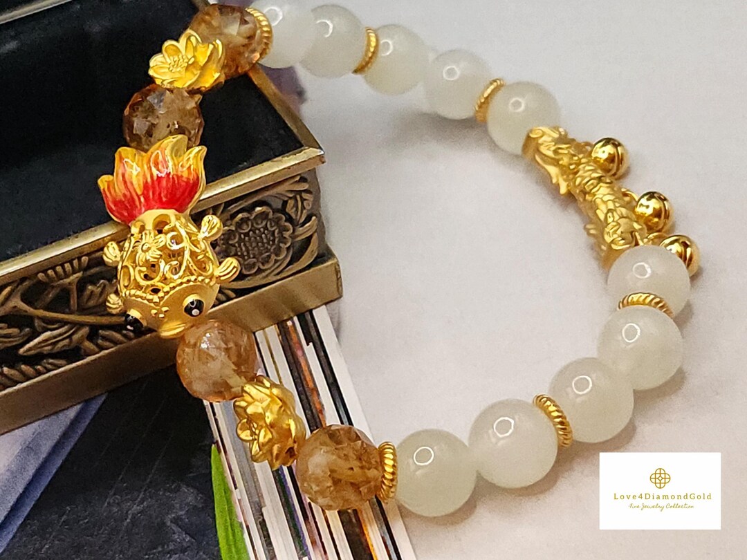 Real 24 Karat Pure Gold Lotus Bracelet Lucky Bracelet Koi Bracelet ...