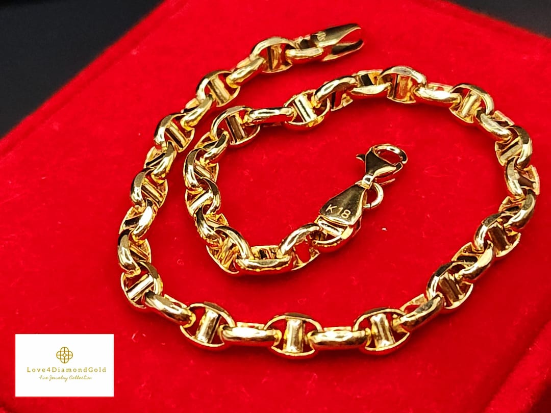 18K Solid Gold Chain Bracelet 18K Gold Layering Chain - Real 18K Gold ...