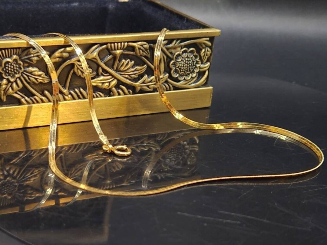 20" 18K Real Gold Herringbone Chain Necklace 18K Gold Omega Chain ...