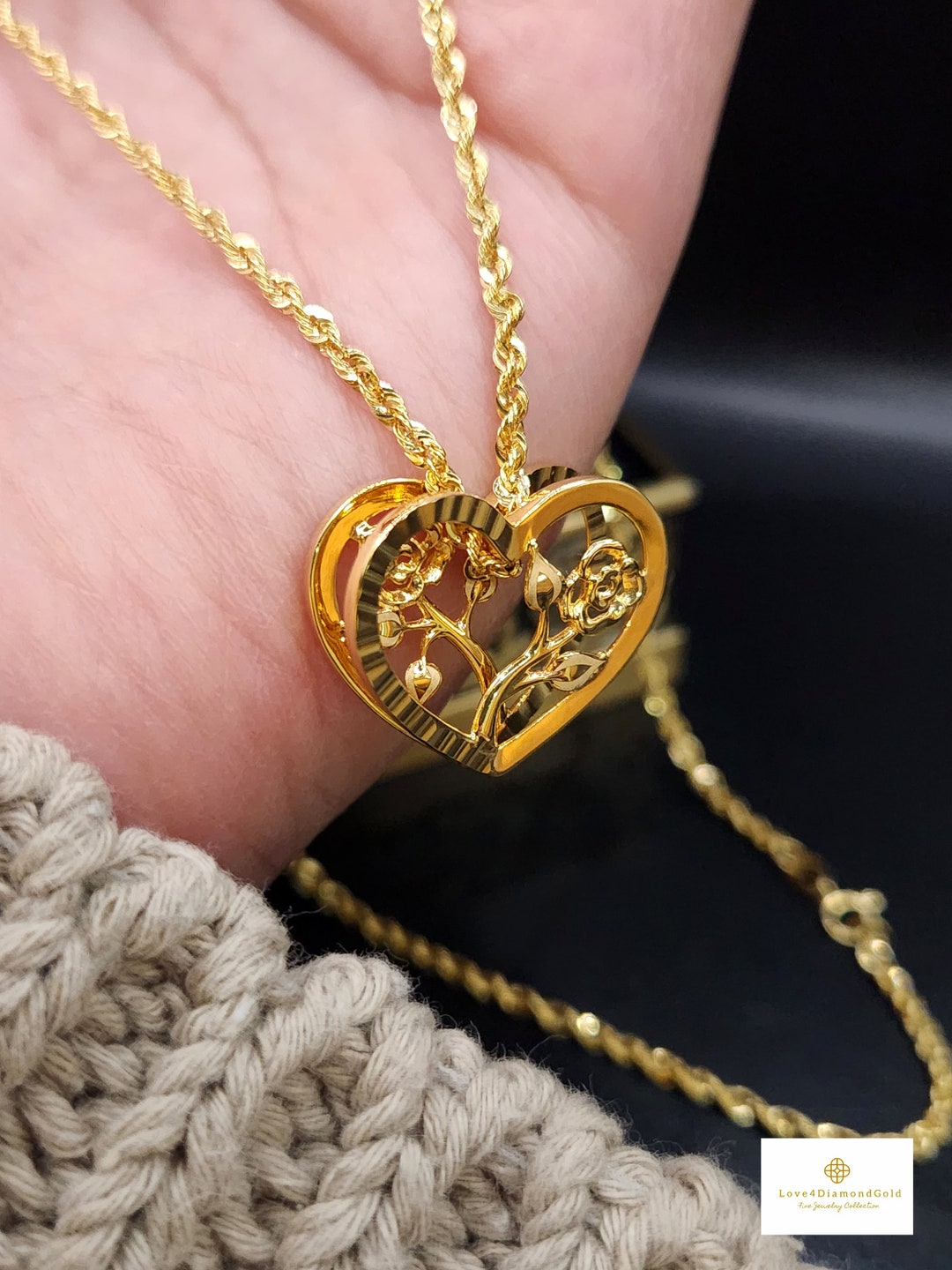 Real 18K Gold Necklace 18K Gold Heart Necklace 18K Gold Love Necklace ...