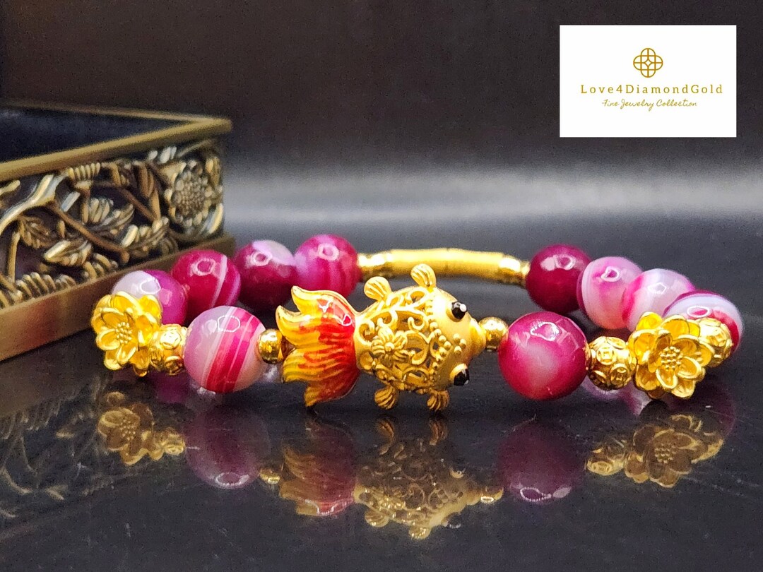 Real 24 Karat Pure Gold Lotus Bracelet Lucky Bracelet Koi Bracelet ...